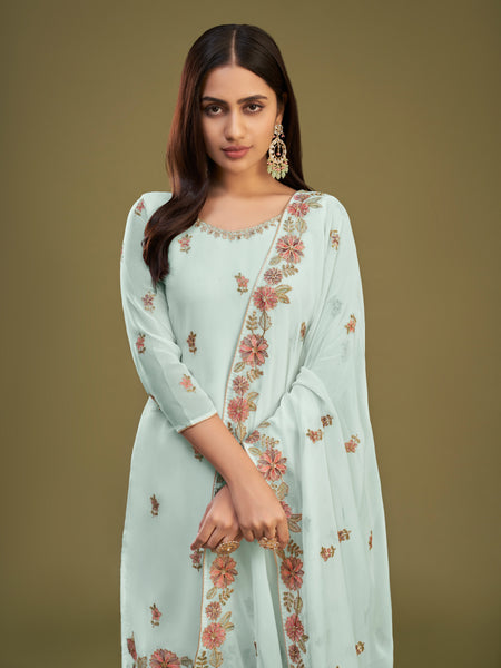 Alizeh Powder Blue Georgette Sharara Set – Alizeh Official
